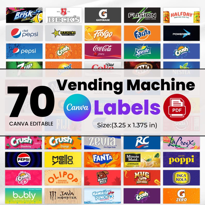 70 Vending Machine Labels, Vending Machine Stickers, Sparkling Water ...