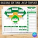 Editable Baseball Lineup,softball Lineup,baseball Chart Cards,baseball ...