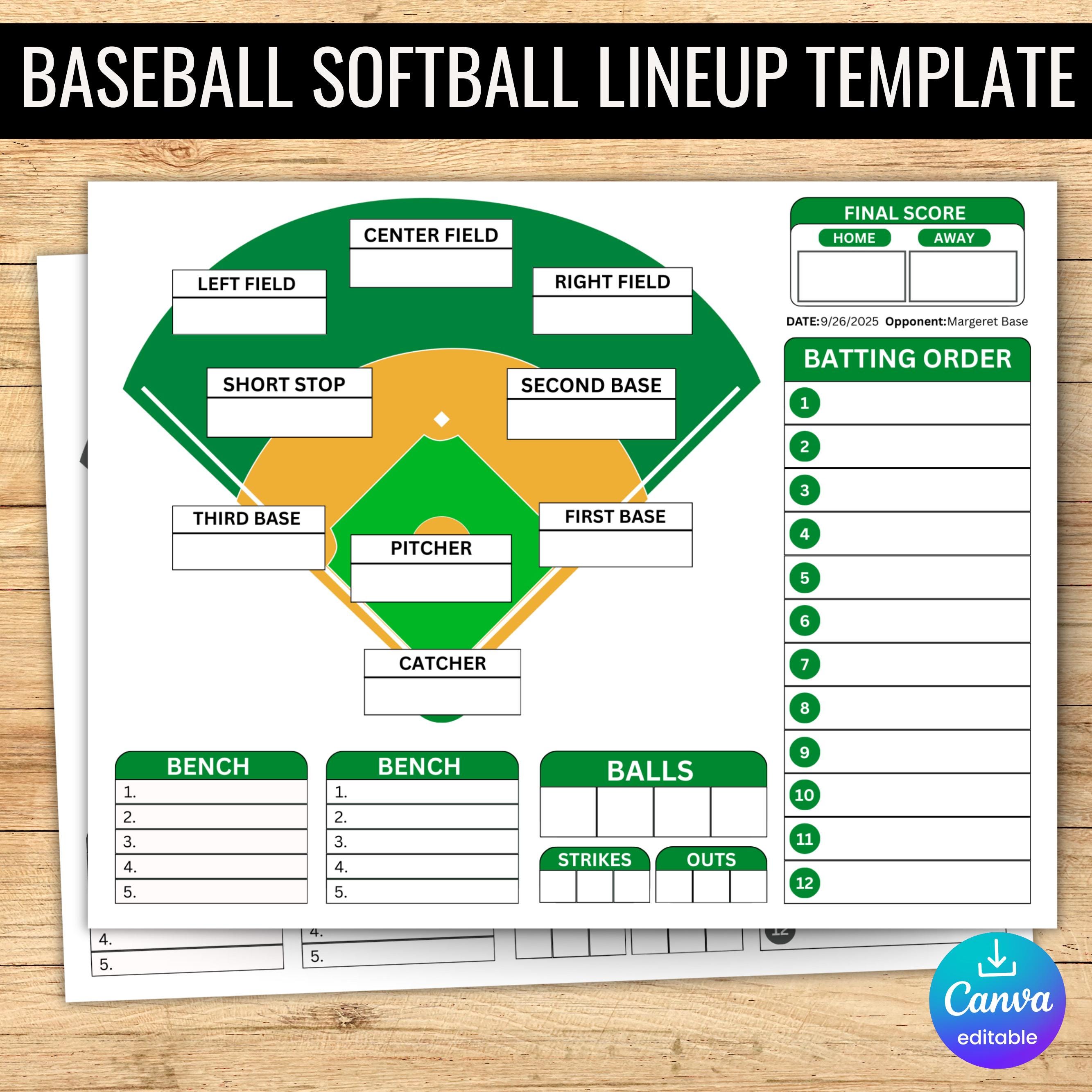 Editable Baseball Lineup,softball Lineup,baseball Chart Cards,baseball ...
