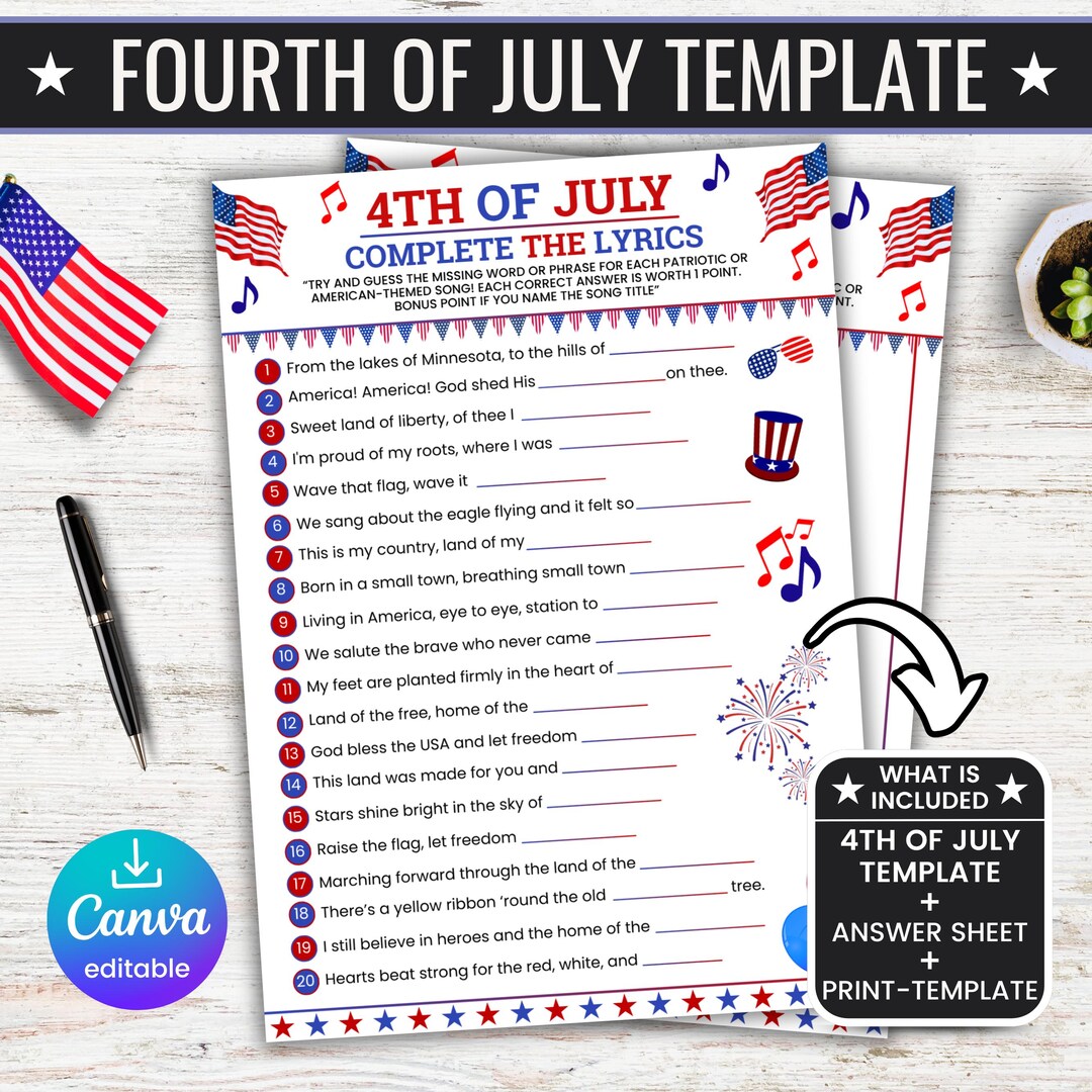 4th of July Party Game, Finish the Lyrics Game, Patriotic Songs, Fun ...