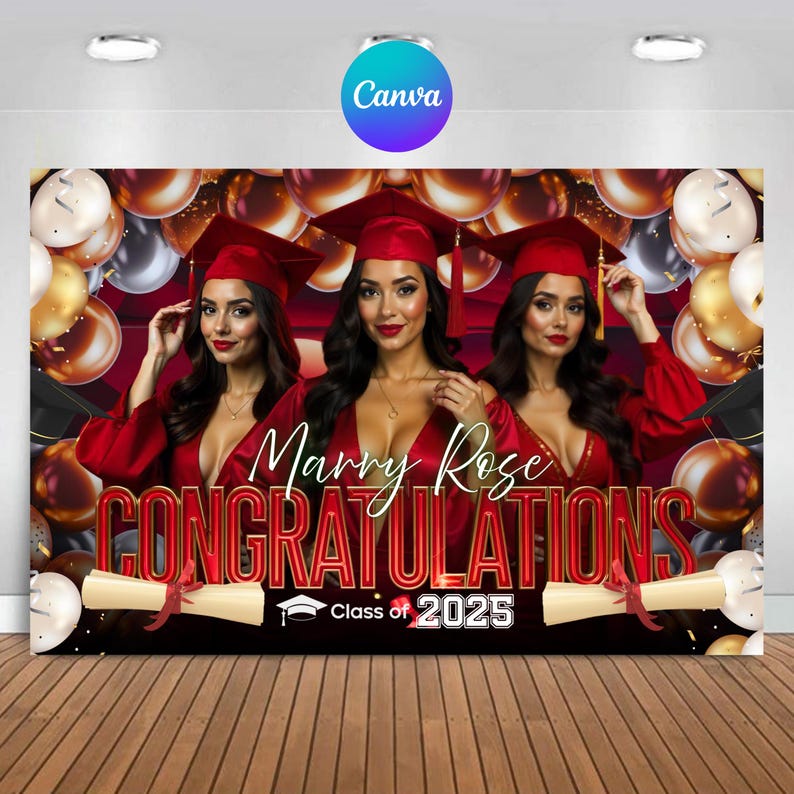 Graduation Backdrop Bundle, 4 Editable Graduate Backdrops, Canva Grad ...