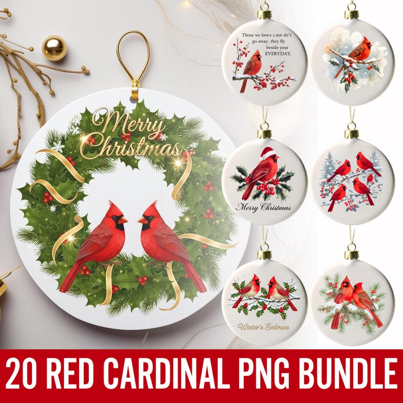 Red Cardinal Christmas Clipart Png Bundle, Cardinal Png, Memorial ...