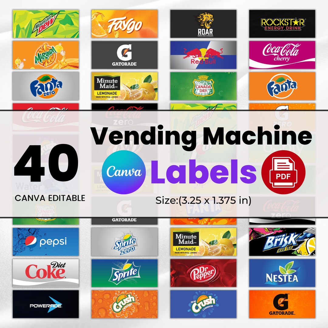 40 Vending Machine Labels, High Quality Labels, Sparkling Water and ...
