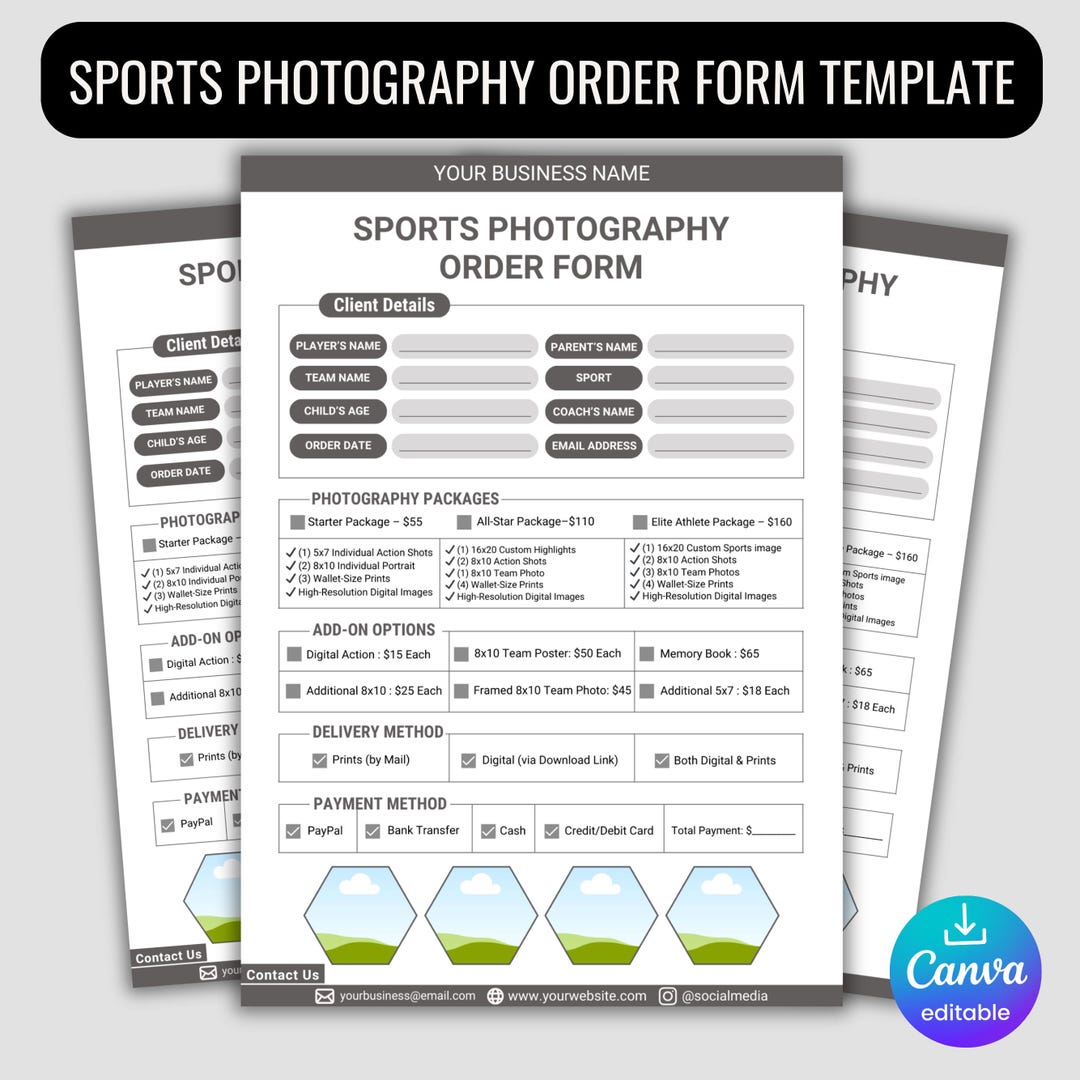 Sports Photography Order Form Template, Editable School Photography ...