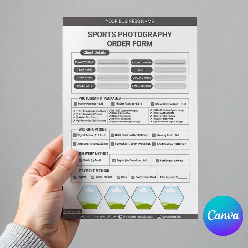 Sports Photography Order Form Template, Editable School Photography ...