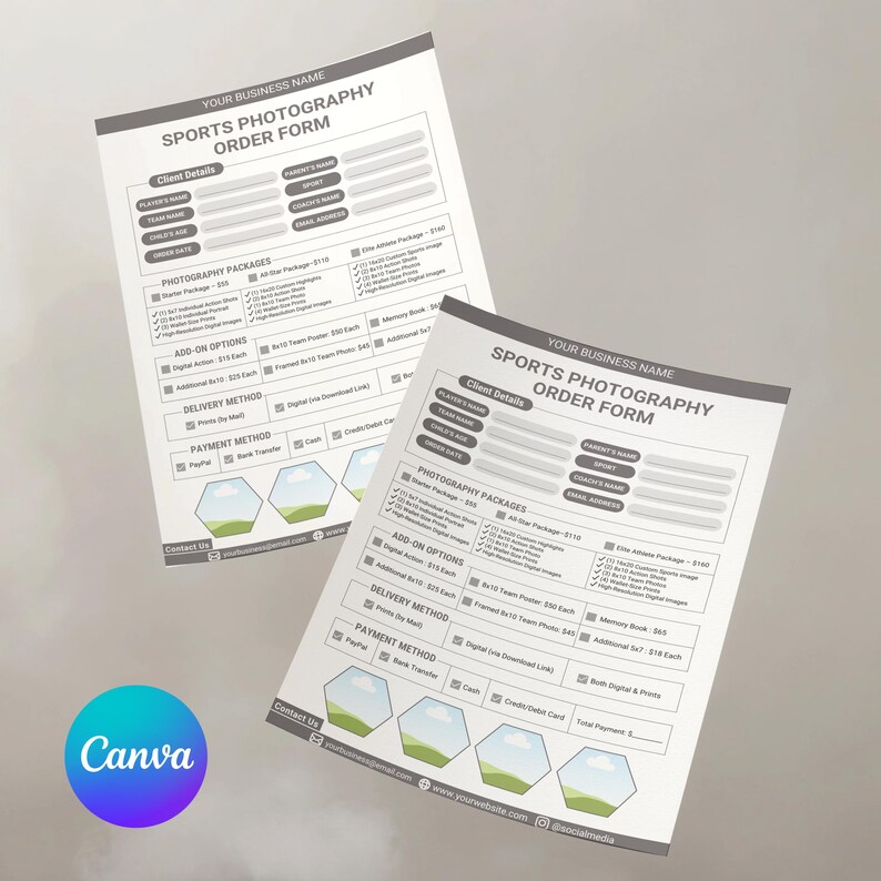 Sports Photography Order Form Template, Editable School Photography ...
