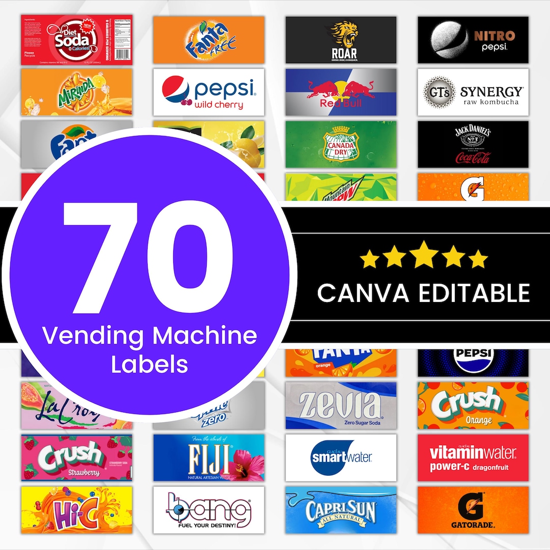 70 Vending Machine Labels, Vending Machine Stickers, Sparkling Water ...