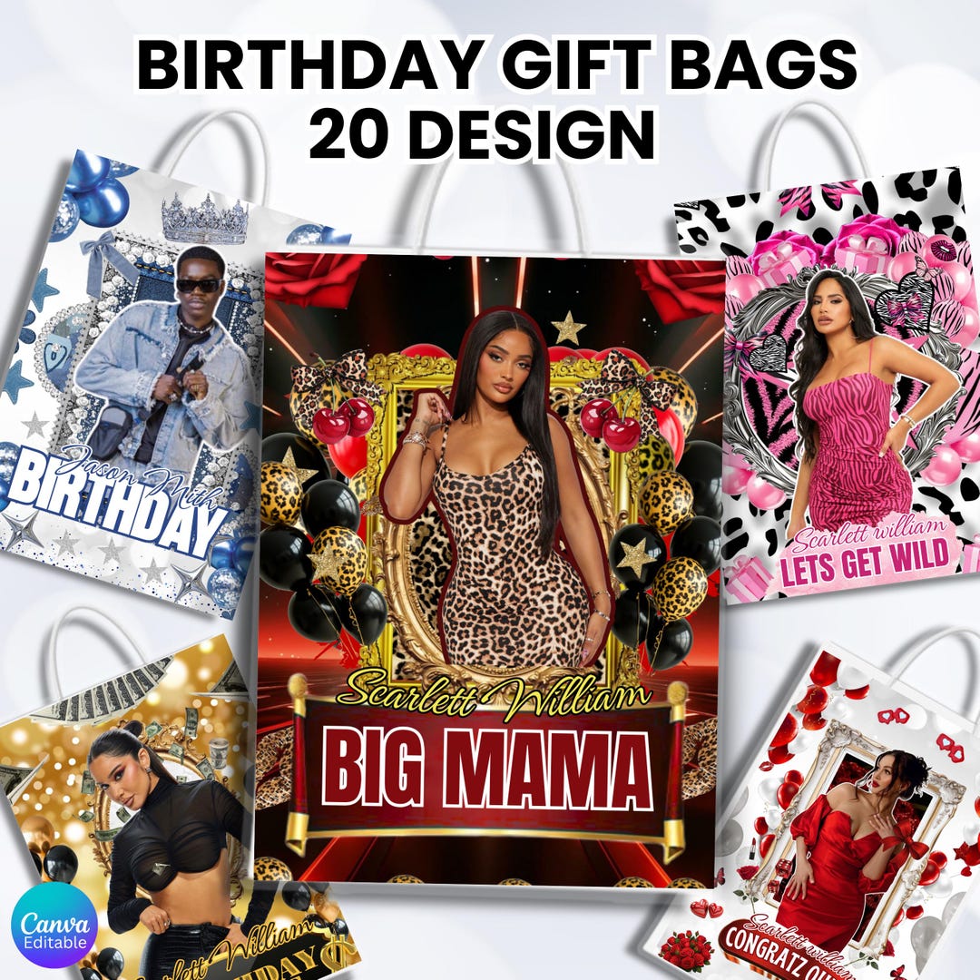 Editable Birthday Gift Bag Template, Customizable Canva Design for ...