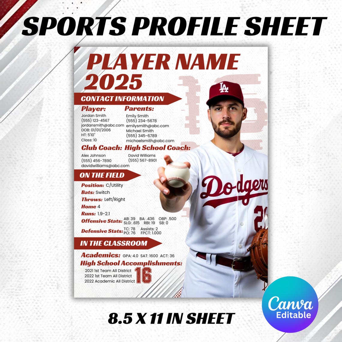 Sports Profile Sheet Template, Athlete Profile Sheet Resume, College ...