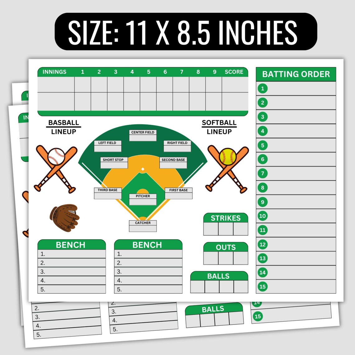 Editable Baseball Lineup,softball Lineup,baseball Chart Cards,baseball ...