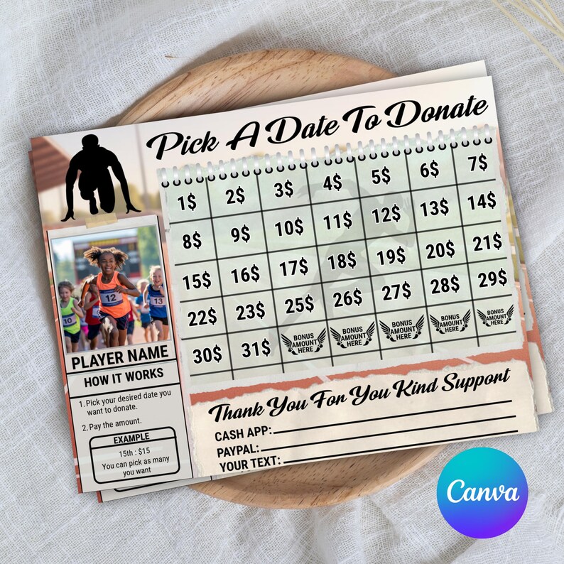 Editable Track and Field Football Fundraiser Calendar Pick a Date ...