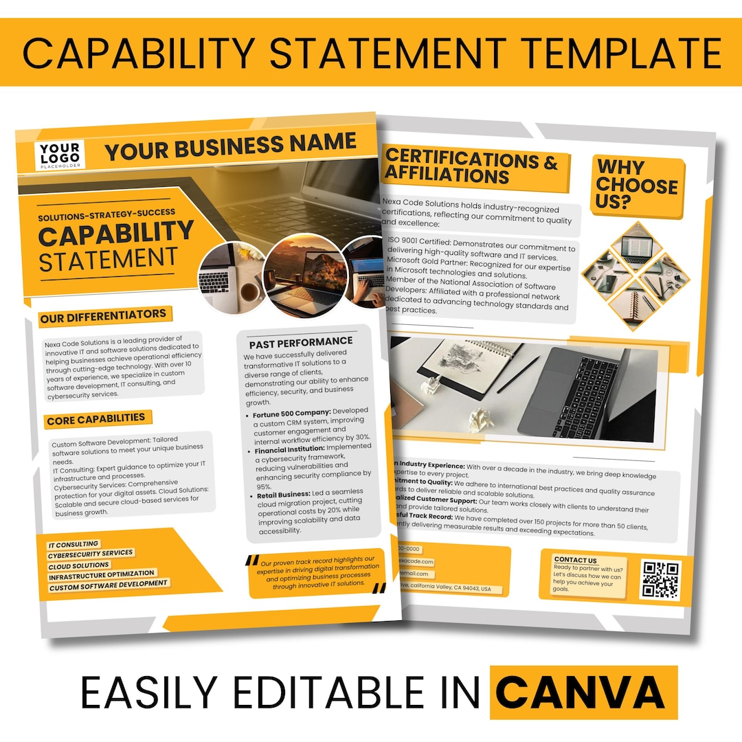 Capability Statement Template Canva, Corporate Flyer, Editable Business ...