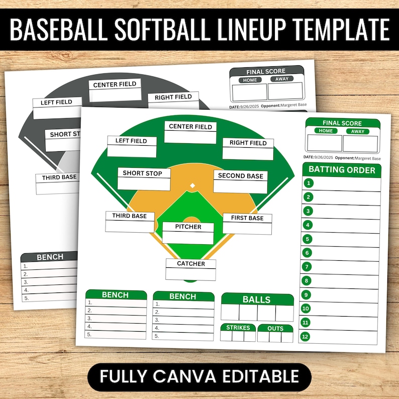 Editable Baseball Lineup,softball Lineup,baseball Chart Cards,baseball ...