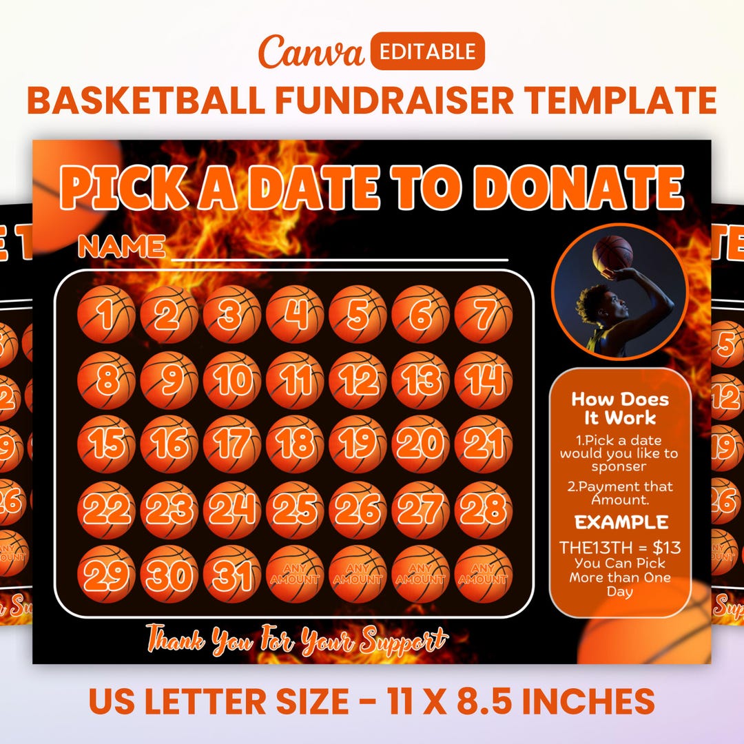 Basketball Fundraising Calendar 2025, Basketball Calendar Fundraiser ...