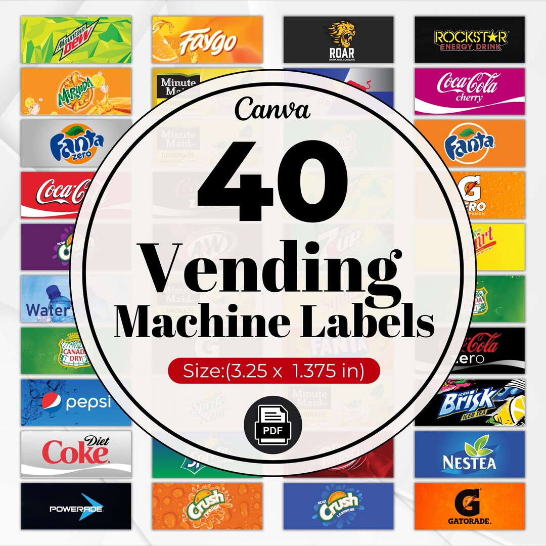 40 Vending Machine Labels, Vending Machine Stickers, Sparkling Water ...