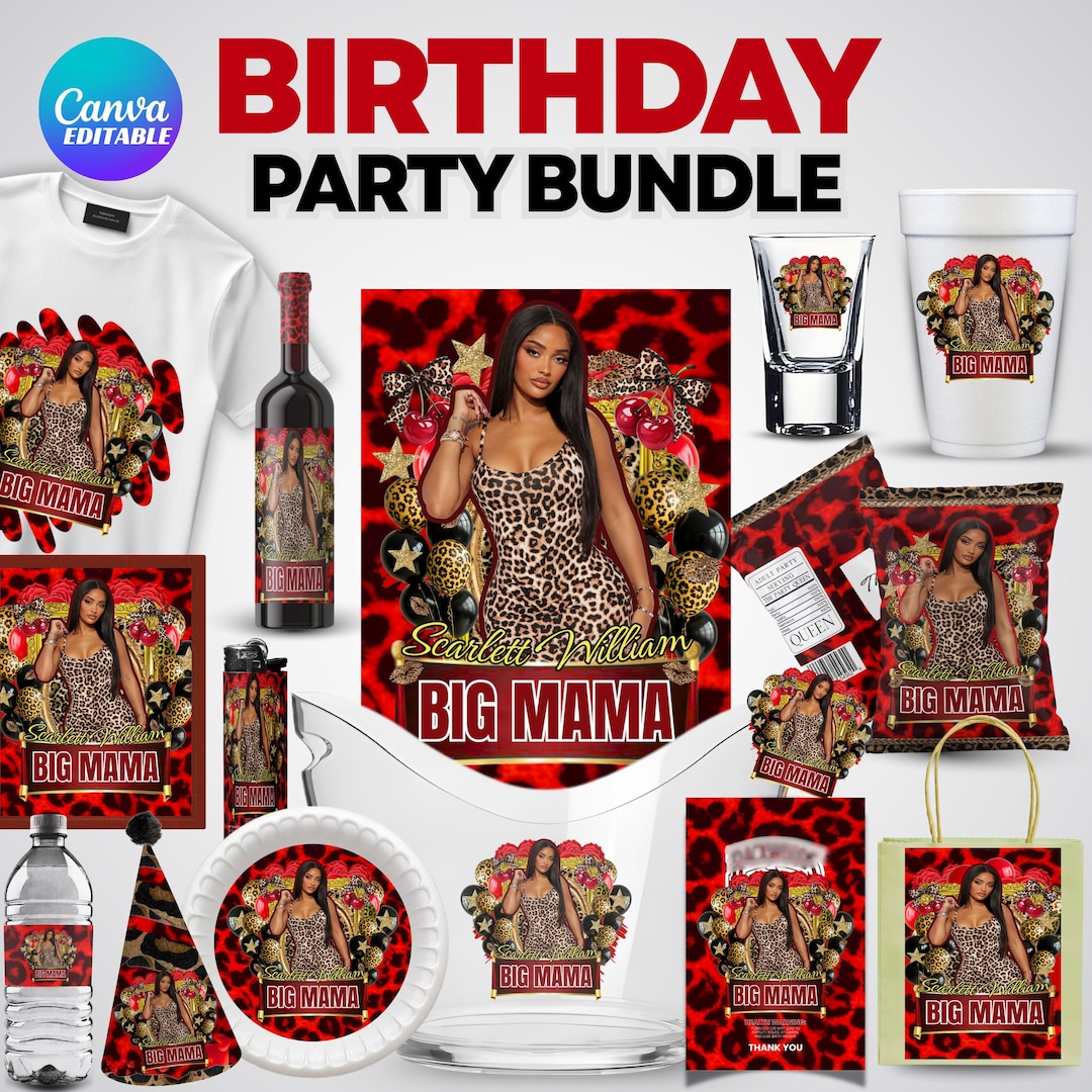 Big Mama Birthday Bundle, Leopard Print With Red Party Favors, Big Mama ...