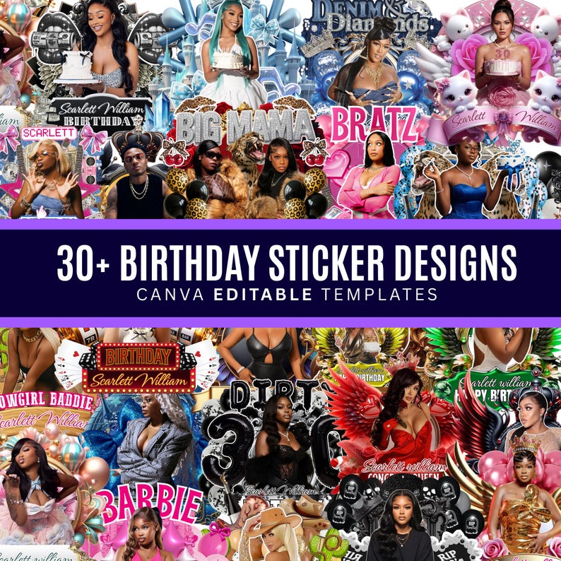 Birthday Design Template Bundle, 30+birthday Sticker, Styrofoam Cup ...