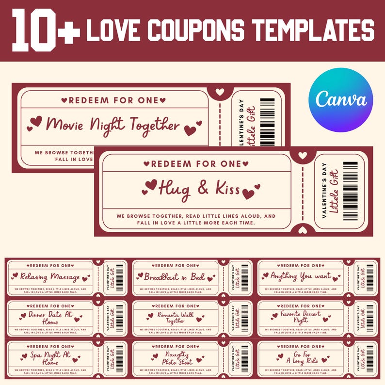 Editable Coupons Template, Fun Love Coupon Canva Editable Book ...