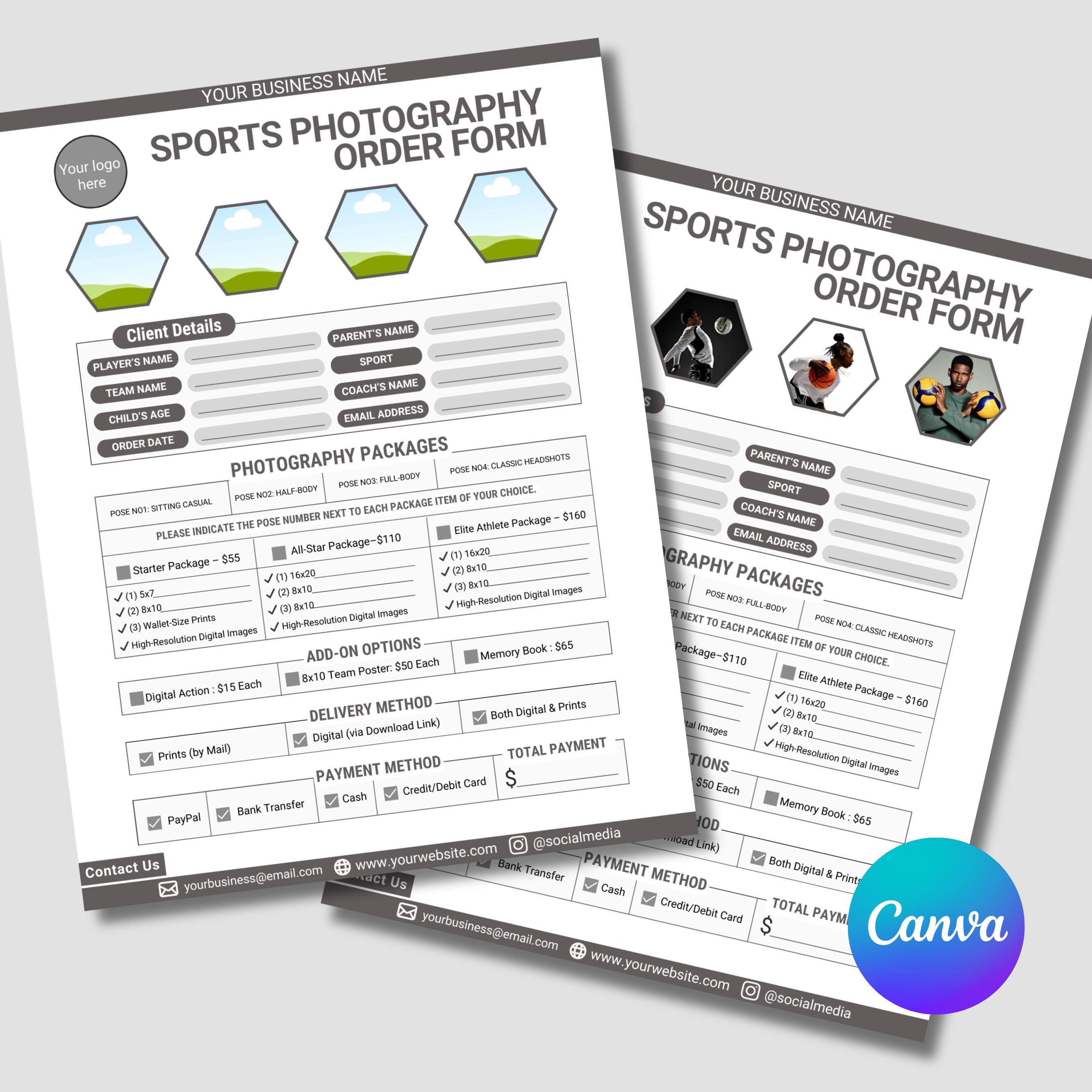 Sports Photography Order Form Template, Editable School Photography ...