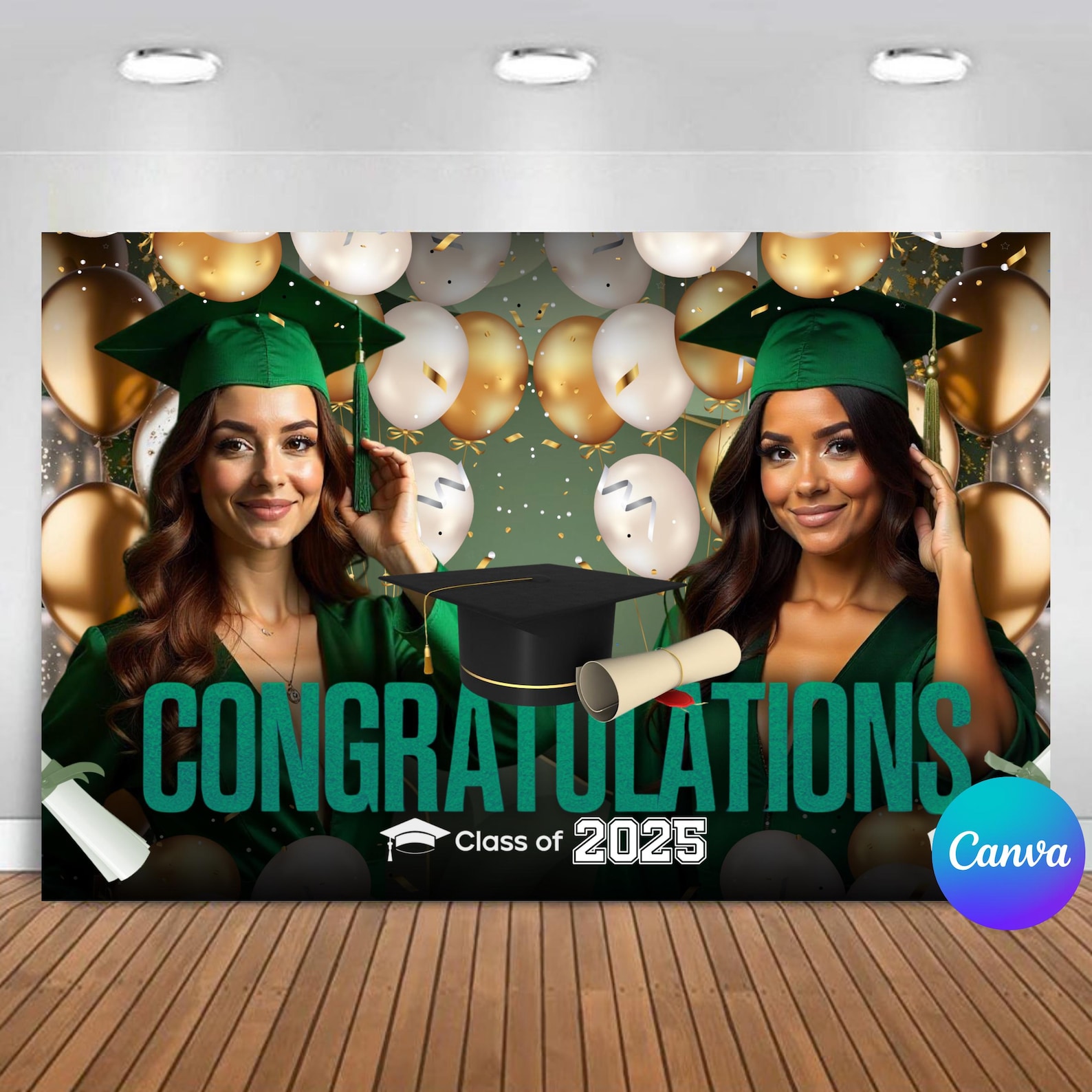 Graduation Backdrop Bundle, 4 Editable Graduate Backdrops, Canva Grad ...