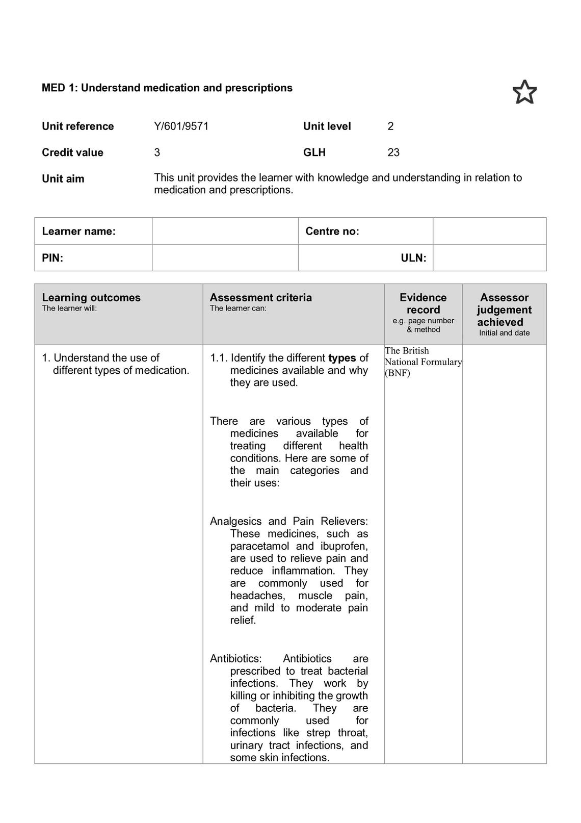 Level 2 Medication Handling Certificate: Completed Answers, Assessor ...