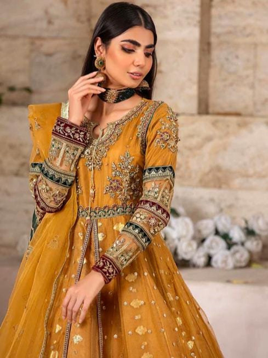 Pakistani Mehndi Anarkali //wedding Guest Wear - Etsy
