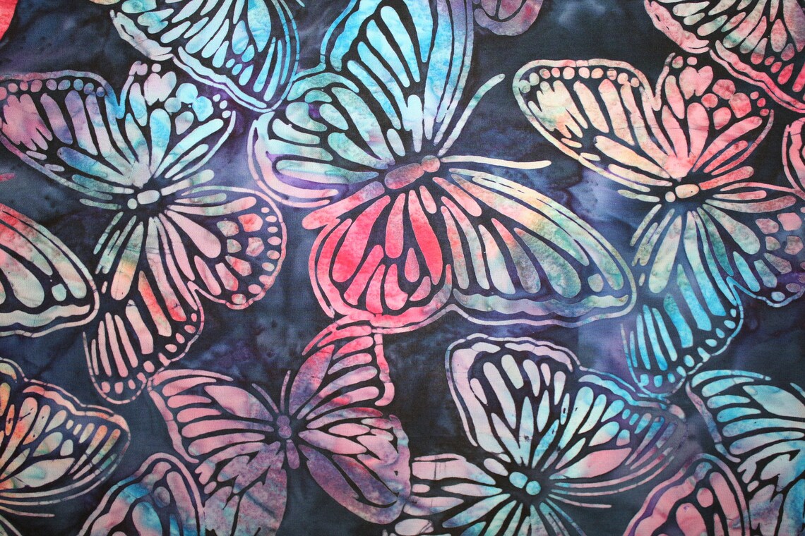 BUTTERFLY BATIK Fabric ~ Big & Bold Pink and Blue Butterflies Allover ...