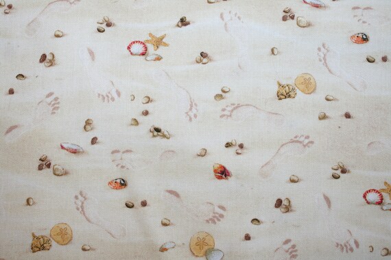 Seashell Starfish Footprints in the Sand Ocean Beach Fabric - Etsy