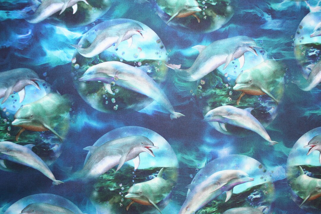 Wonderful Dolphin Fabric "dazzling Dolphins" ~ Brilliant Tones and ...