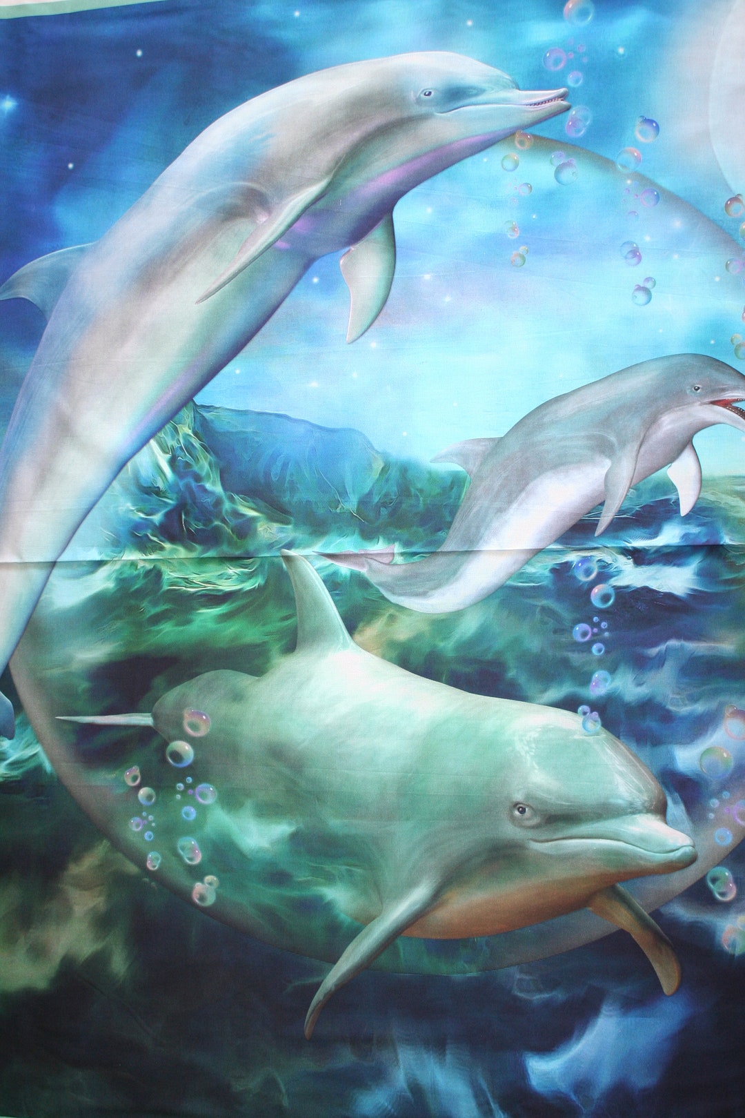 Wonderful Dolphin Fabric Panel "dazzling Dolphins" ~ Brilliant Tones ...