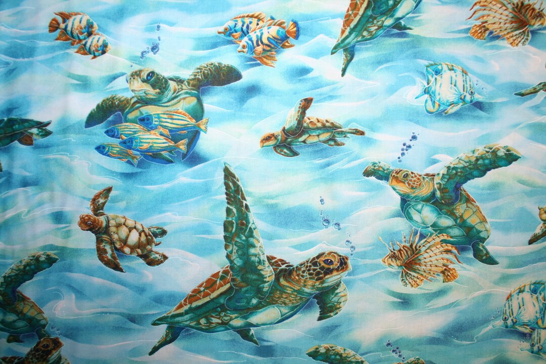 Fabulous SEA TURTLE Fabric Great Ocean Fabric "north American Wildlife ...