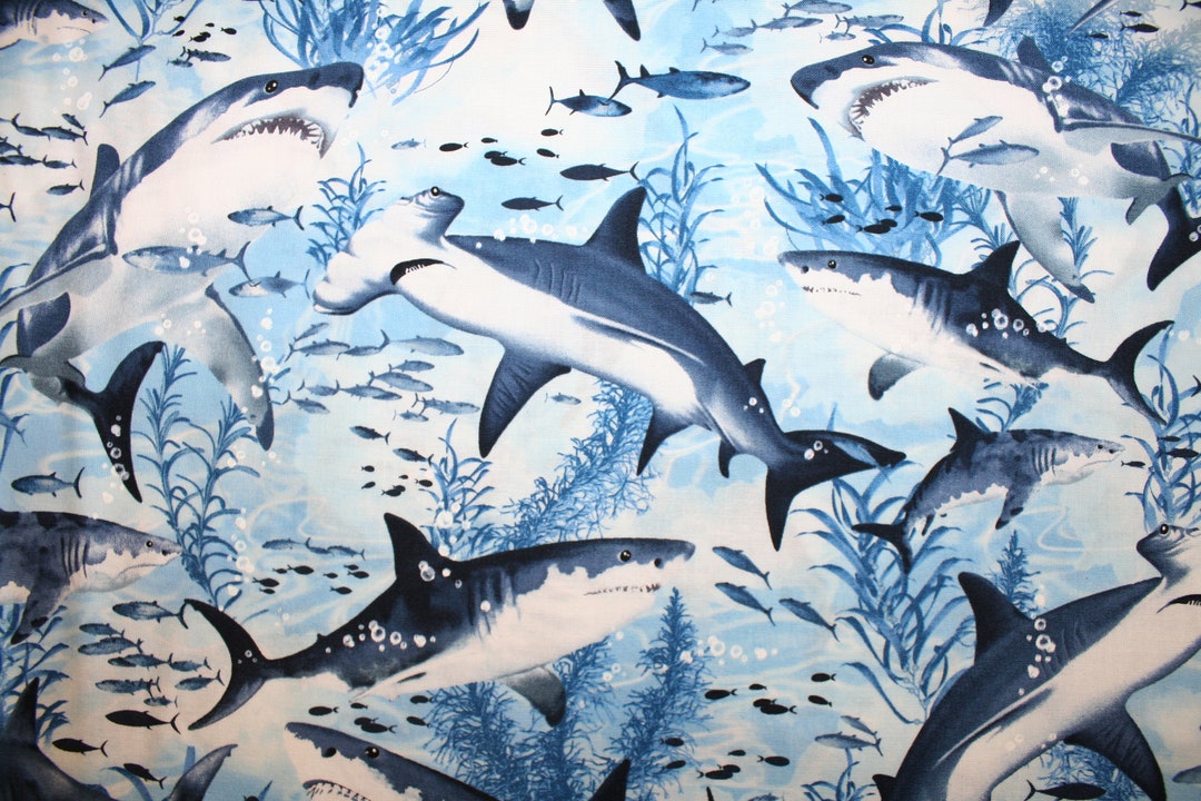 Wonderful SHARK FABRIC ~ Sea Life & Ocean Fabric ~ Excellent Quality ...