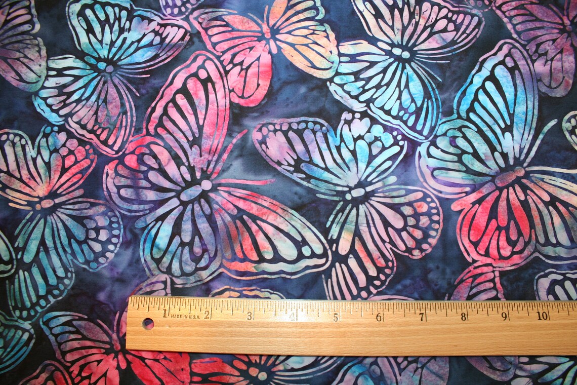 BUTTERFLY BATIK Fabric ~ Big & Bold Pink and Blue Butterflies Allover ...