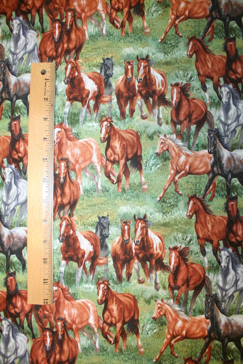 Great HORSE FABRIC Beautiful Horses Running on Grass Allover | Etsy