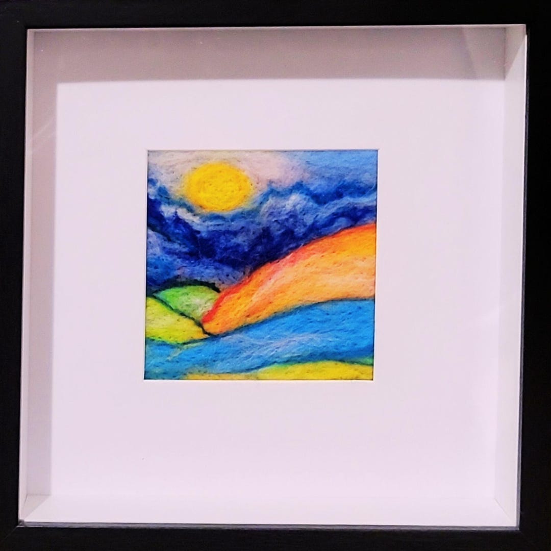 Fiber Art Sunny Colorful Hills, Needle Felted Artwork, Handcrafted ...