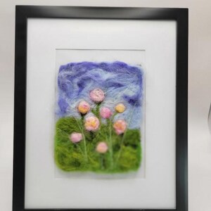 Wool Painting Chateaucore Pink Flowers Cottagecore Meadow Needle Felted ...