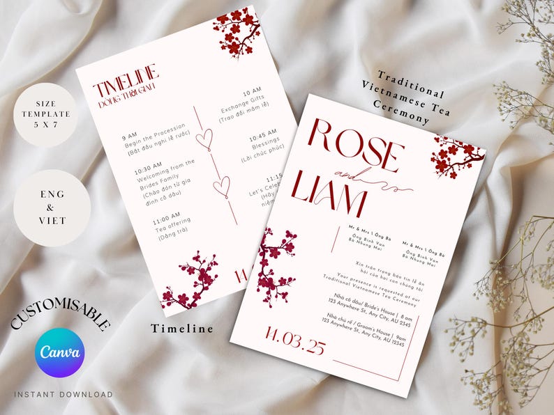 Vietnamese Tea Ceremony Invitation Card Template English and Vietnamese ...