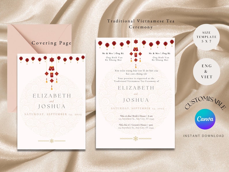 Vietnamese Tea Ceremony Invitation Card Template English and Vietnamese ...
