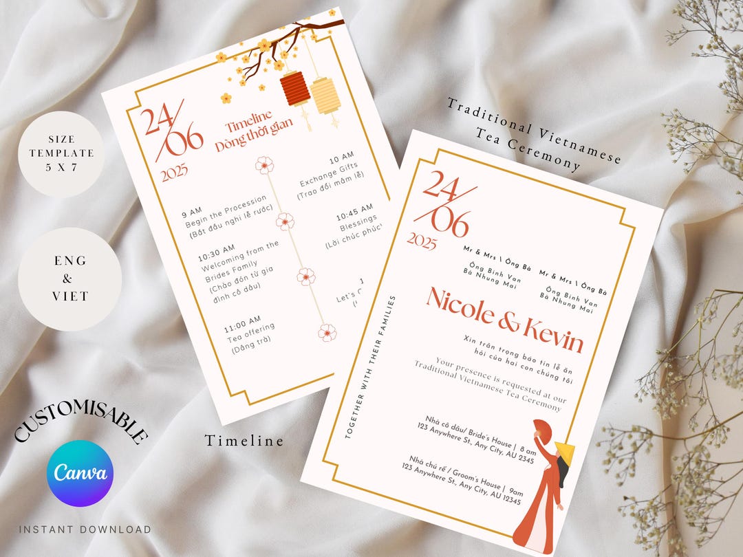 Vietnamese Tea Ceremony Invitation Card Template English and Vietnamese ...