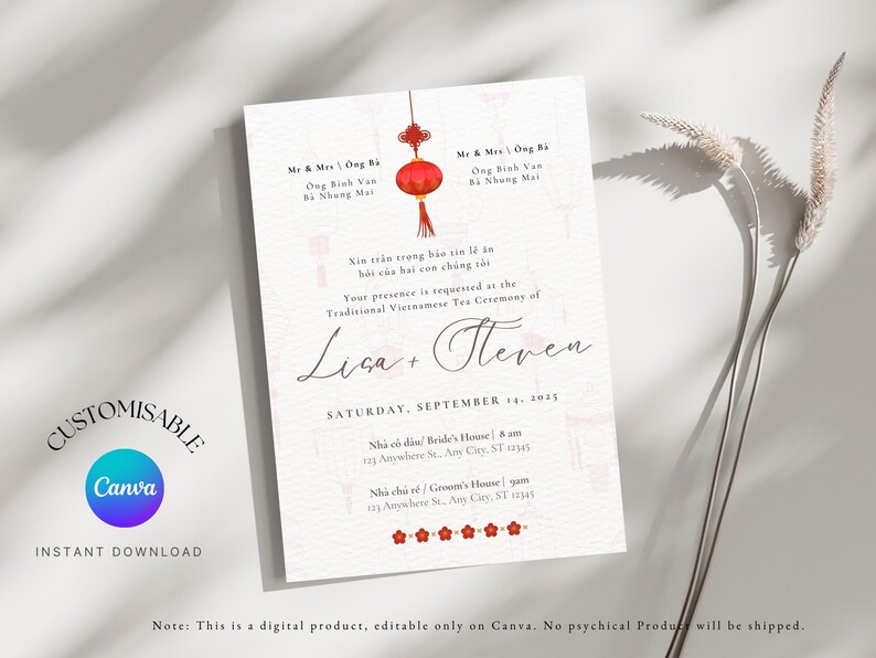 Vietnamese Tea Ceremony Invitation Card Template English and Vietnamese ...
