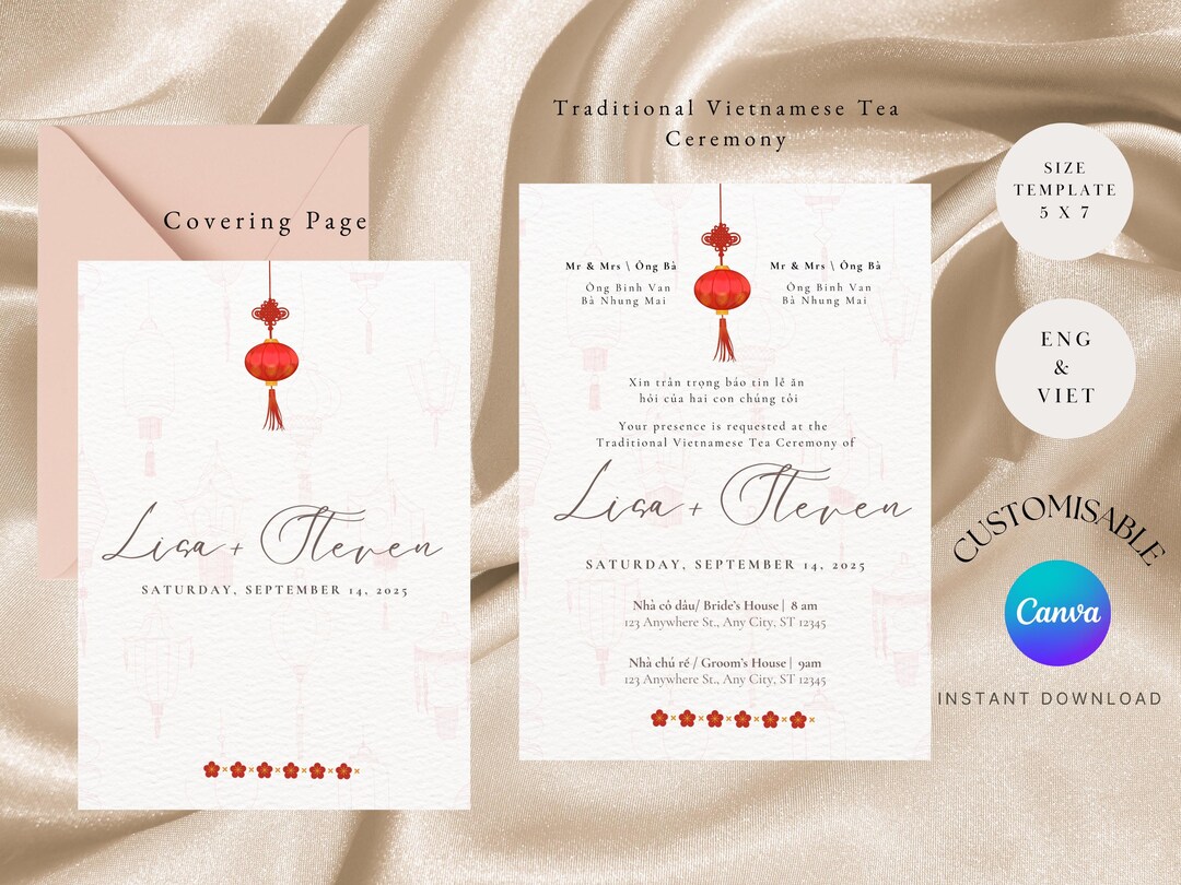 Vietnamese Tea Ceremony Invitation Card Template English and Vietnamese ...