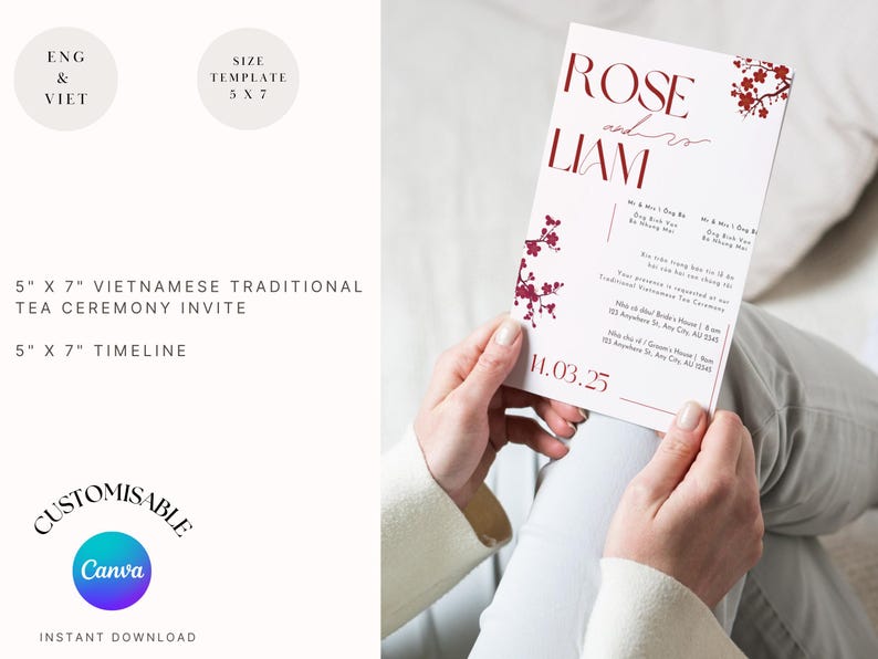 Vietnamese Tea Ceremony Invitation Card Template English and Vietnamese ...