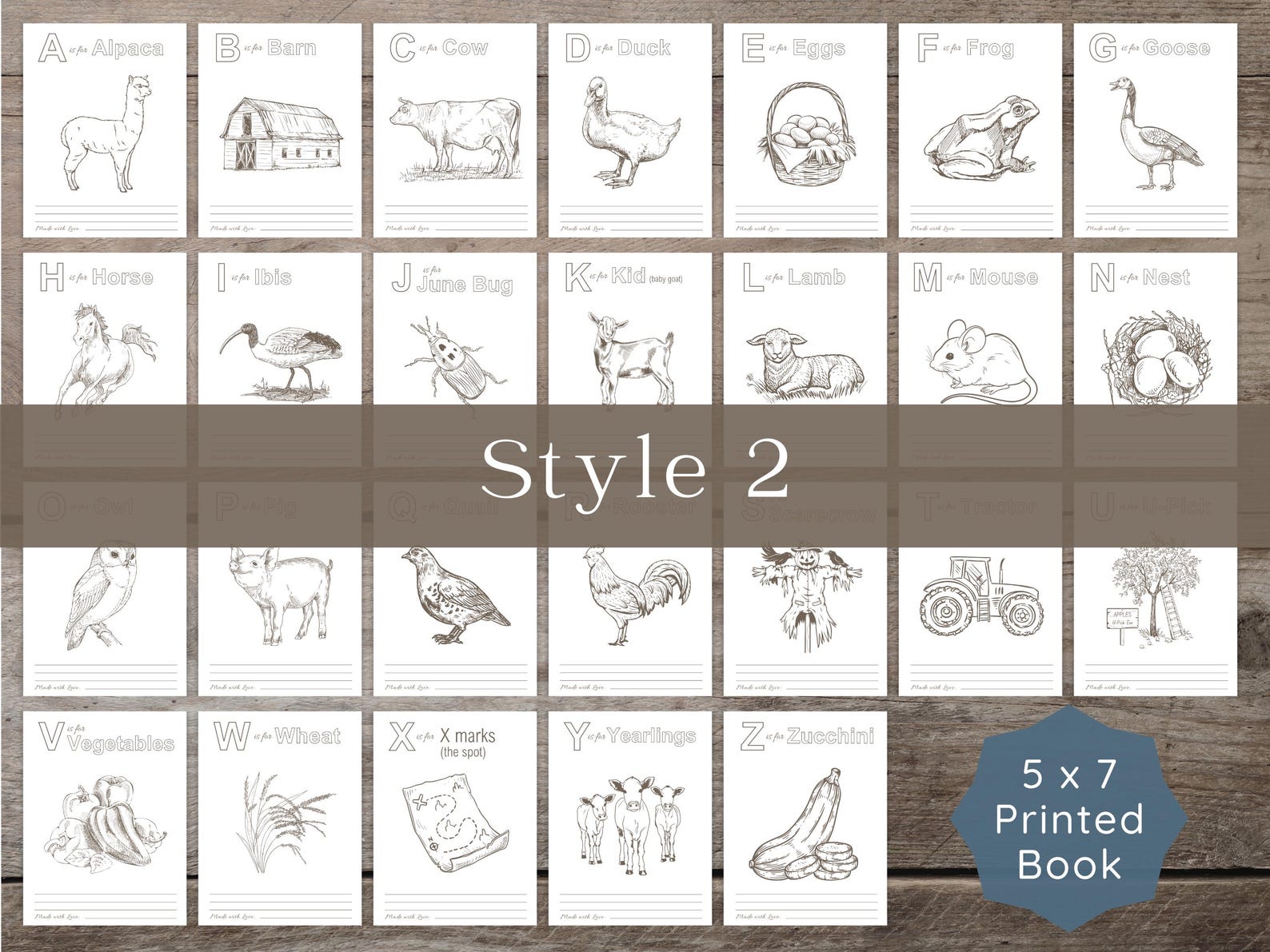 Farm Animal Alphabet Coloring Pages: Farmer Baby Shower Guest Book ...