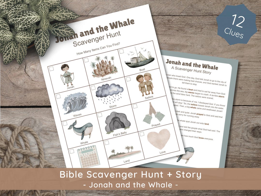 Jonah and the Whale Bible Scavenger Hunt: Christian Preschool or Sunday ...