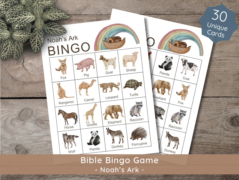 Printable Bingo Cards Bible Game: Noah’s Ark Christian Homeschool ...