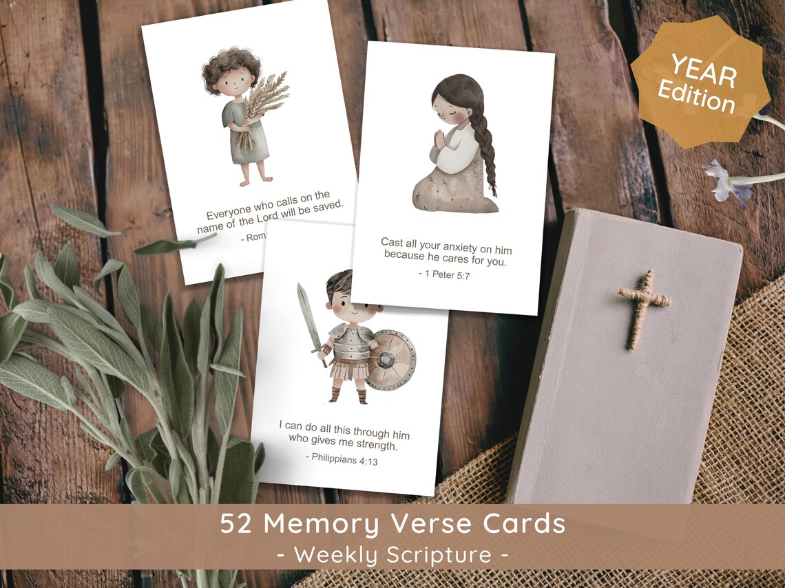 Scripture Memory Verse Cards for Kids: Printable Watercolor Character ...
