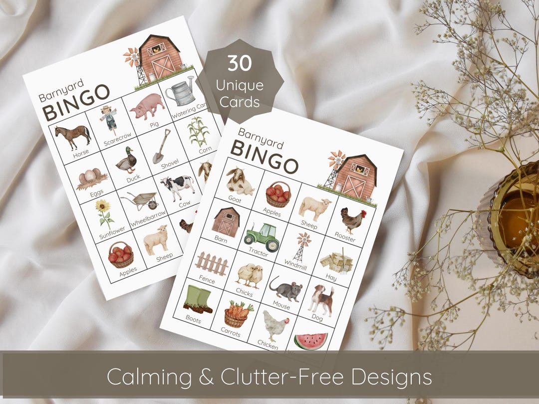 Farm Bingo Game Printable – Watercolor Barnyard Animals for Toddlers ...