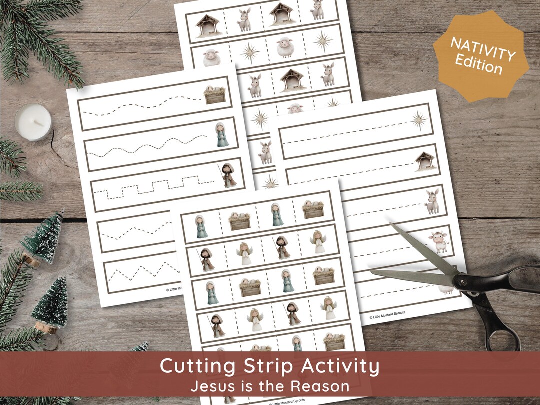 Nativity Scene Cutting Strips: Printable Christian Homeschool Preschool ...