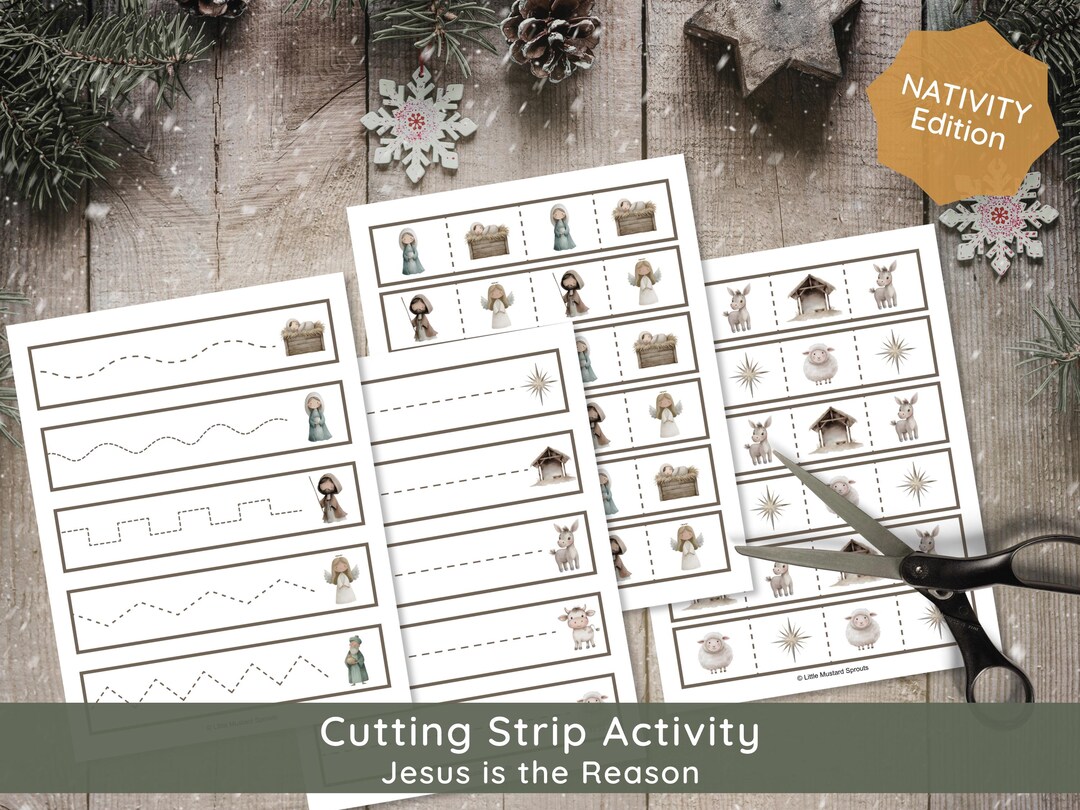 Nativity Scene Christmas Cutting Strips: Printable Christian Homeschool ...