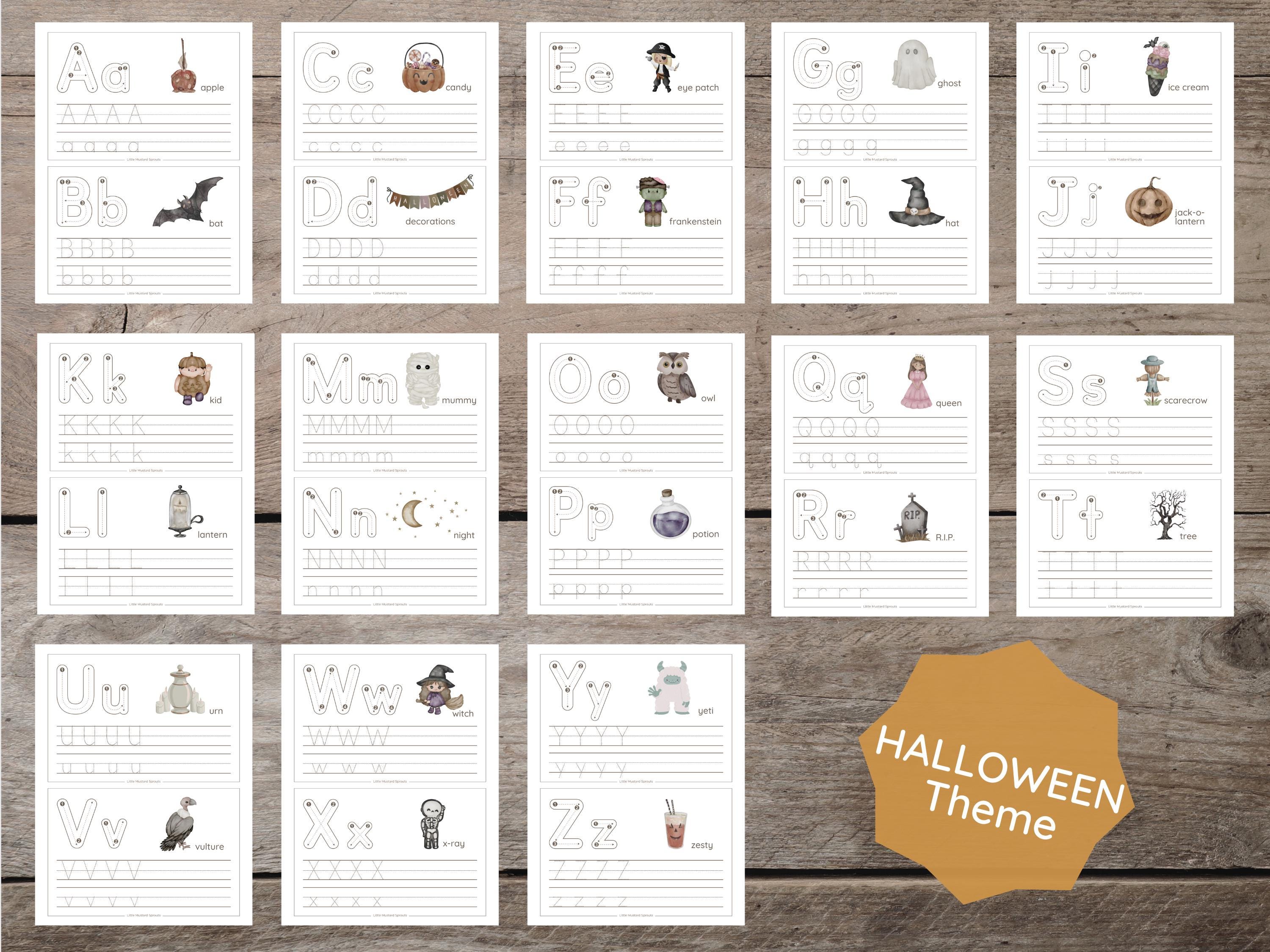 Halloween Alphabet Phonics Tracing Cards: Printable ABC Worksheets for ...